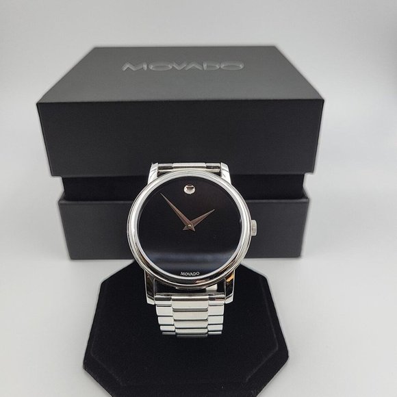 Movado | Accessories | Movado Silver Luxury Black Dial Mens Watch ...